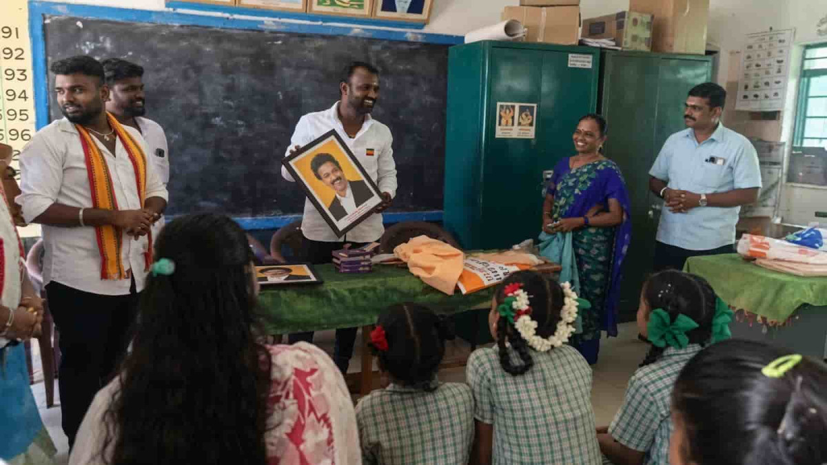 TVK Cadres Disrupt Class in Kanchipuram Government School to Install ...
