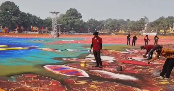Maha Kumbh Mela 2025: World's largest 'rangoli' in 55,000 square feet ...